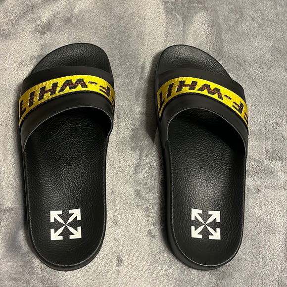 Off-White | Shoes | Offwhite Industrial Belt Slides 4 Black And Yellow ...